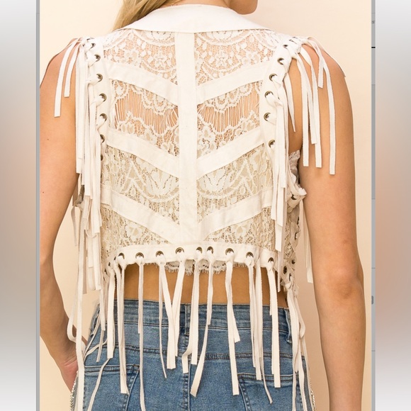 Vocal | Jackets & Coats | Eyelet Fringe Cropped Vest Cream | Poshmark